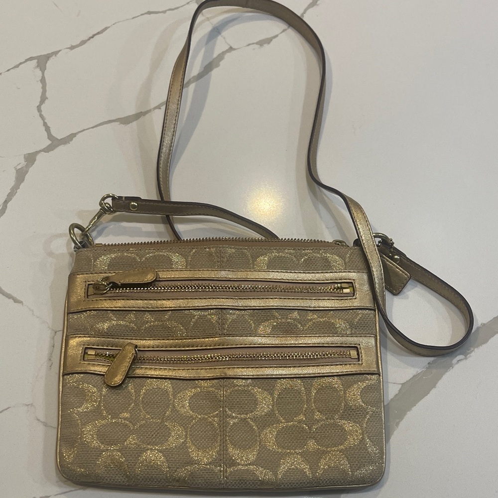Coach Gold And Tan Crossbody Bag - Gem